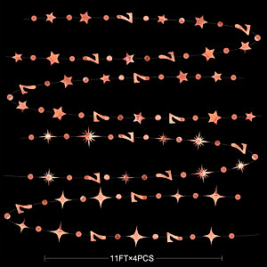 Rose Gold 7th Birthday Decorations Number 7 Circle Dot Twinkle Star Garland Metallic Hanging Streamer Bunting Banner Backdrop for Girls Boys Seven Year Old Birthday 7th Anniversary Party Supplies