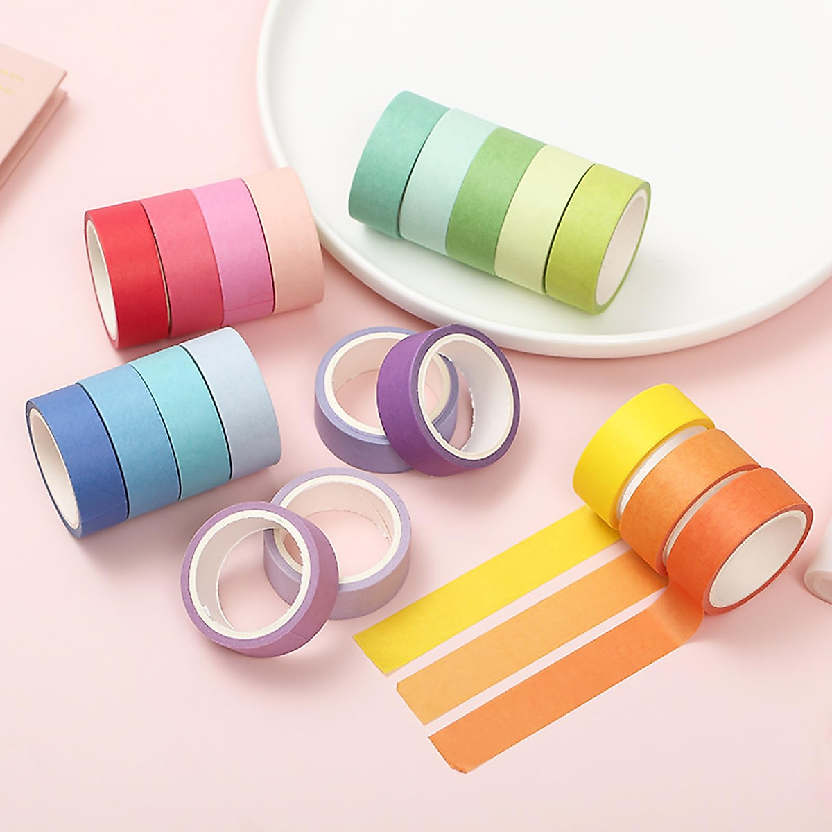 VIVIQUEN Washi Tape Set, 20 Rolls Colored Masking Tape, 15mm Rainbow Pastel Writable Colorful Washi Tapes for Painting, DIY Scrapbook Designs