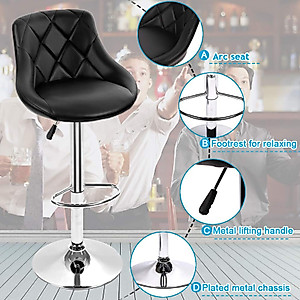 Dkeli Counter Height Bar Stools Set of 2 Leather Adjustable Bar Chairs for Kitchen Living Room Pub Swivel Bar Stool Armrest(Black)