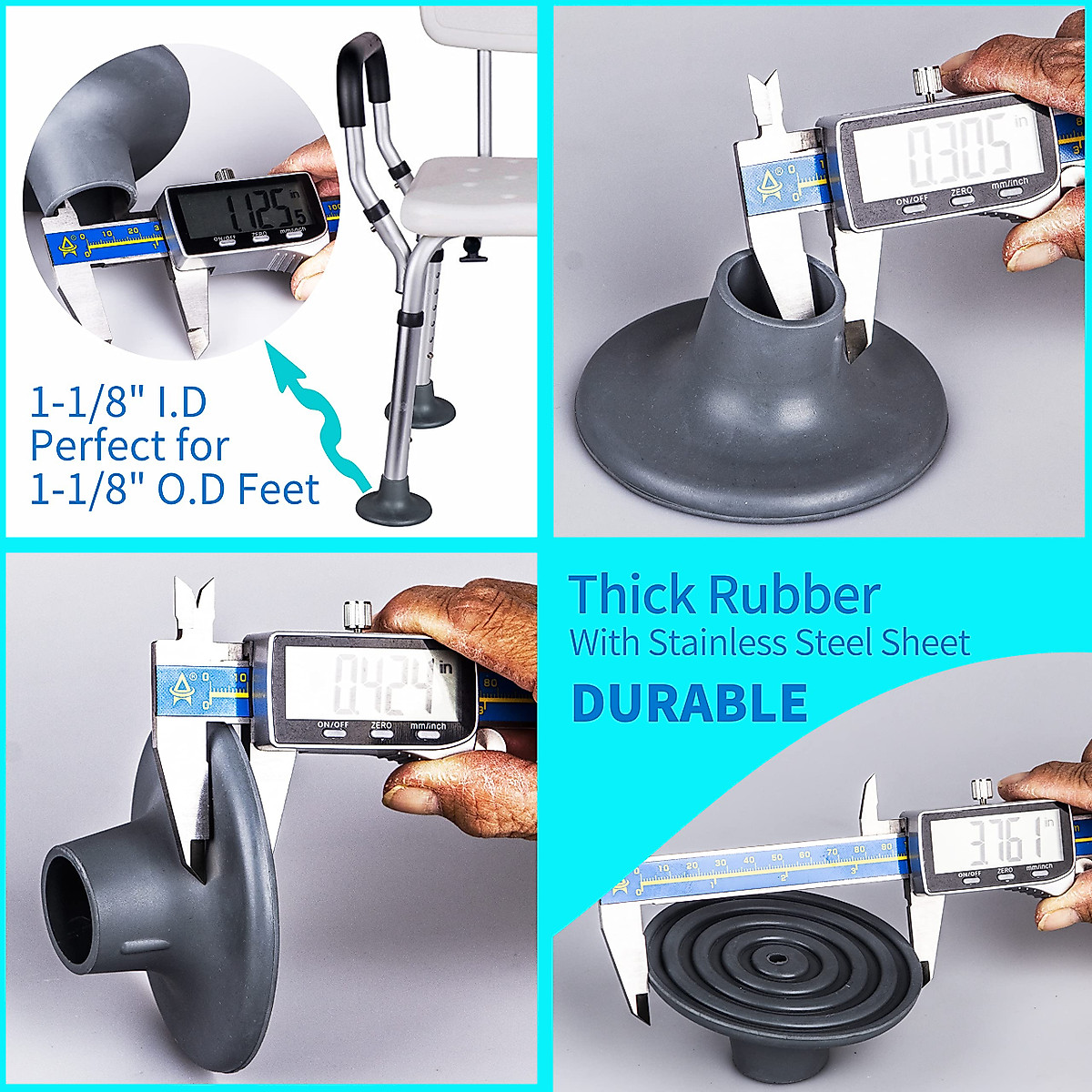 4 Packs Replacement Feet Pads for Shower Chair Bath Seat, 1-1/8" I.D Slope Rubber Feet Caps Universal Fit for Bath Stool, Shower Bench Legs Bathtub Transfer Benches Suction Cup Feet