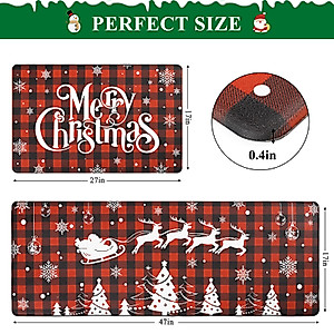 Bsmathom Christmas Anti Fatigue Kitchen Mat Set of 2, Waterproof Non-Slip Kitchen Mats and Rugs, Cushioned Buffalo Plaid Kitchen Rugs Comfort Floor Mat for Kitchen, Floor,Office, Sink, Laundry