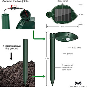 maxfetched Solar Snake Repellent Ultrasonic Outdoor with LED Light, Sonic Mole Repeller Solar-Powered, Snake Mole Vole Gopher Away for Lawn Yard 2PK