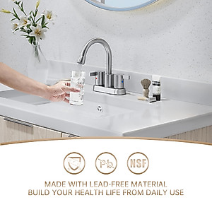 Phiestina Pull Down Sprayer Brushed Nickel Bathroom Faucet, 4 Inch 3 Hole Centerset Pull Out Bathroom Sink Faucet，with 360 Swivel Spout, Metal Pop-Up Drain & cUPC Water Supply Lines, BF04011-K01-GBN