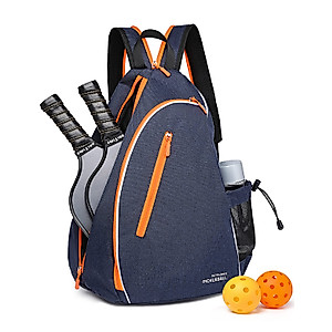OUTPLORER Pickleball Bags for Men Women Pickleball Paddle Bag Sports Pickleball Bag Adjustable Sling Bag with Fence Hook Crossbody Backpack Fits to the Courts (Orange B)