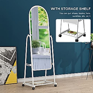 Jexdar Full-Length Mirror with Bracket, 66"x17"Adjustable Stand Up Mirror on Wheels with Underneath Storage, Floor-Standing Make Up Vanity Mirror Dressing Mirror for Bedroom Bathroom Porch