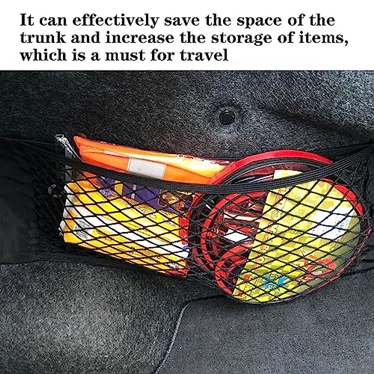 ZKFAR 2 PCS Car Seat Back Dual-Layer Magic Sticker Elastic Net Pocket, Storage Network, 9.8In * 23.6In, Organizer Storage Bag, Universal for Most Cars RV (Black)
