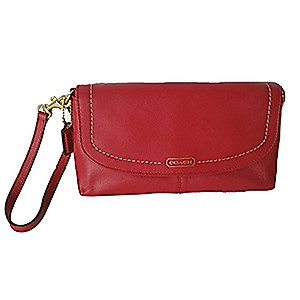 Coach Campbell Soft Leather Large Clutch Wristlet Wallet Red 50183
