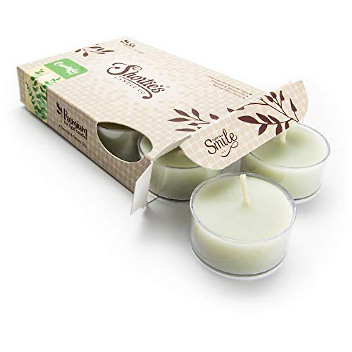 Eucalyptus Leaf Premium Tealight Candles - Highly Scented with Essential & Natural Oils - 6 Green Tea Lights - Beautiful Candlelight - Made in The USA - Fresh & Clean Collection