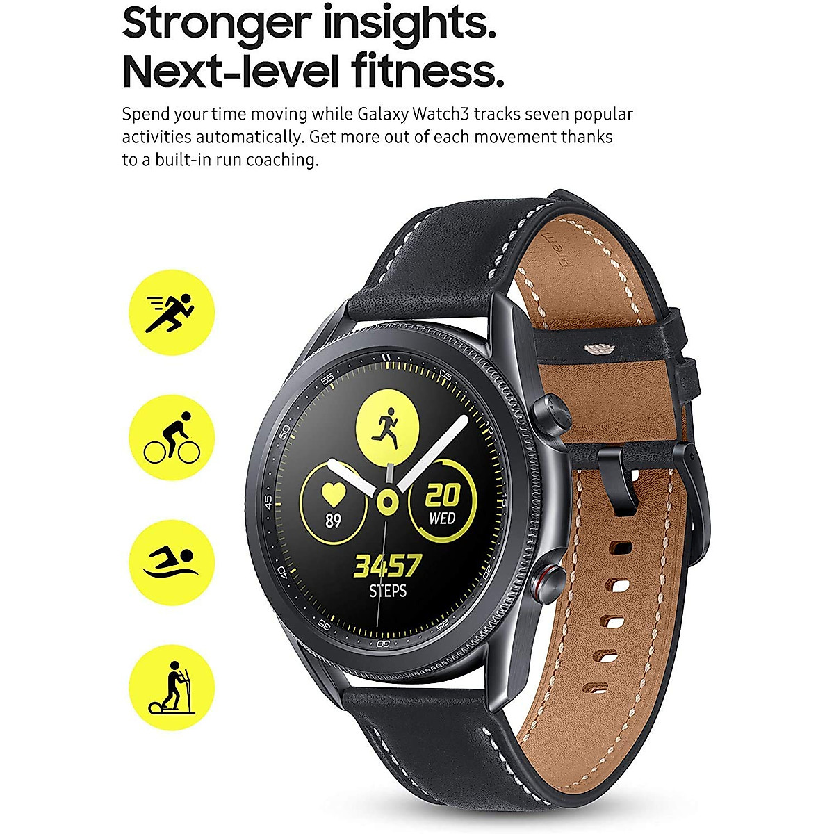 Samsung Galaxy Watch3 GPS Smartwatch (Bluetooth, 45mm, Mystic Black) (Renewed)