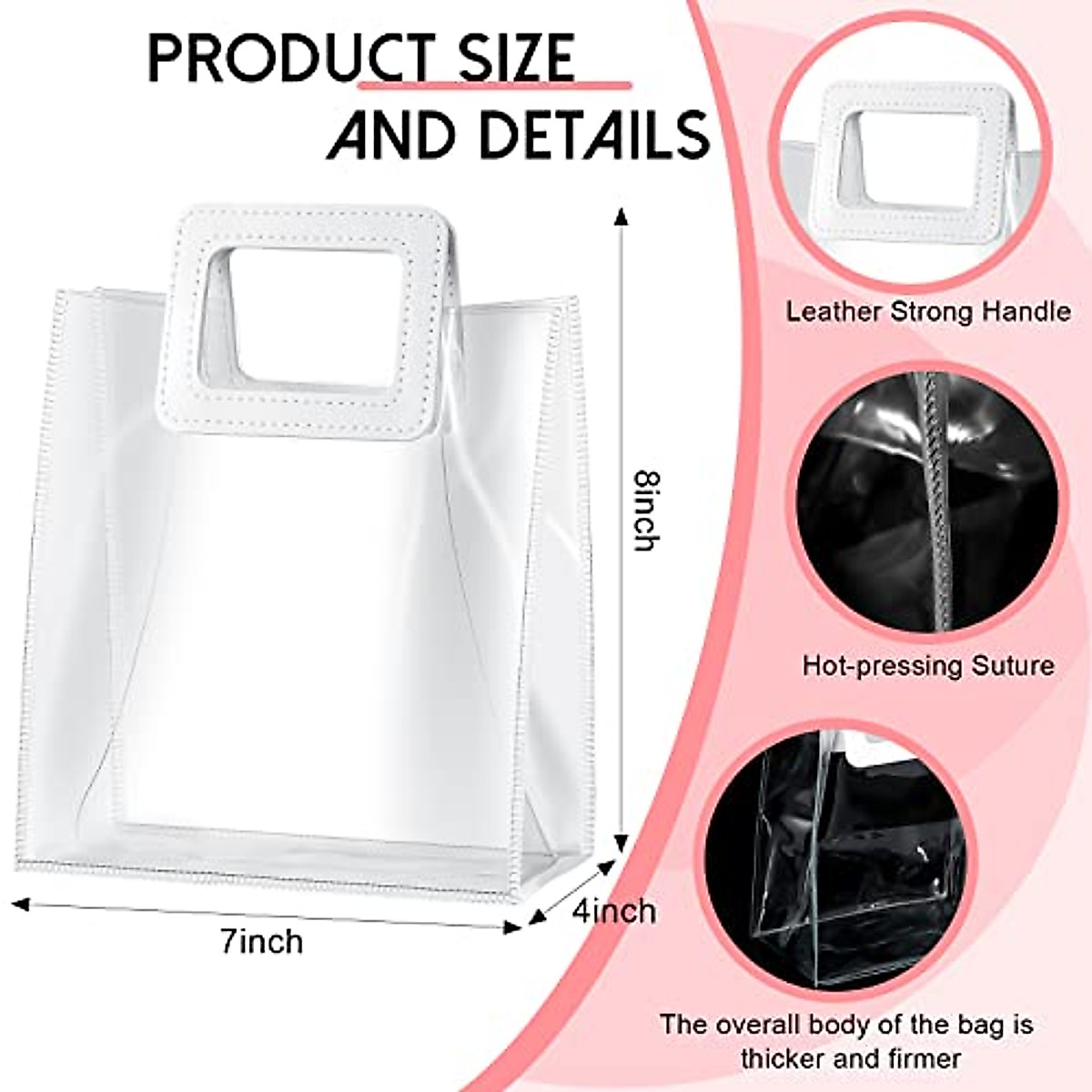 Gersoniel Wedding Clear Gift Bag with Handle Transparent PVC Gift Bag with Heavy Duty Handle Gift Wrap Bag for Bridal Party, Baby Shower, Wedding, Birthday, 7 x 4 x 8 Inch(10 Pieces)