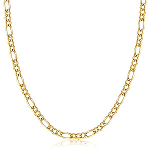 PORI JEWELERS 14K Yellow Gold 2.5mm, 3.5mm, 4.5mm, or 5.5mm Figaro Link Chain Necklace- Made in Italy- Multiple Lengths Available (4.5MM, 24 Inch)