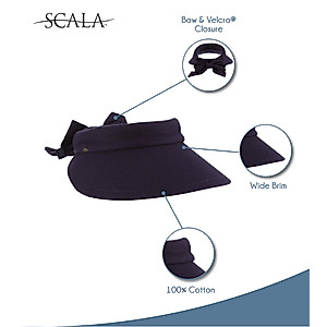 Scala Women's Deluxe Big Brim Cotton Visor with Bow, Natural, One Size