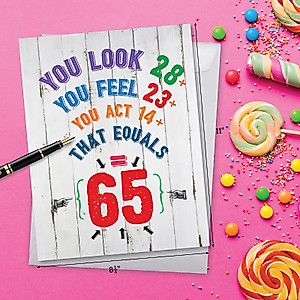 NobleWorks - Jumbo Card for 65th Birthdays (8.5 x 11 Inch) - Fun Milestone Birthday Celebration, Big Group 65 Year Old Greeting from All of Us - Age Equation 65 J9421MBG-US