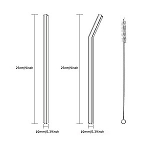 Glass Straws Drinking 9 in x 10mm 2 Bent & 2 Straight Smoothie Reusable Straw 4 Pack with Cleaning Brush