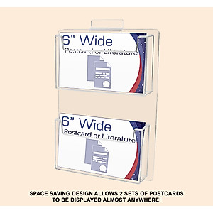 Marketing Holders Slatwall Postcard Organizer Double Pocket Clear Acrylic Display for 6" Timeclock Index Card Pamphlets Greeting Cards Organizing Space Saving Rack