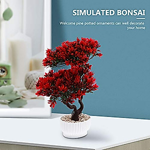 Happyyami Artificial Bonsai Tree, 1 Pcs Red, Plastic, 220g