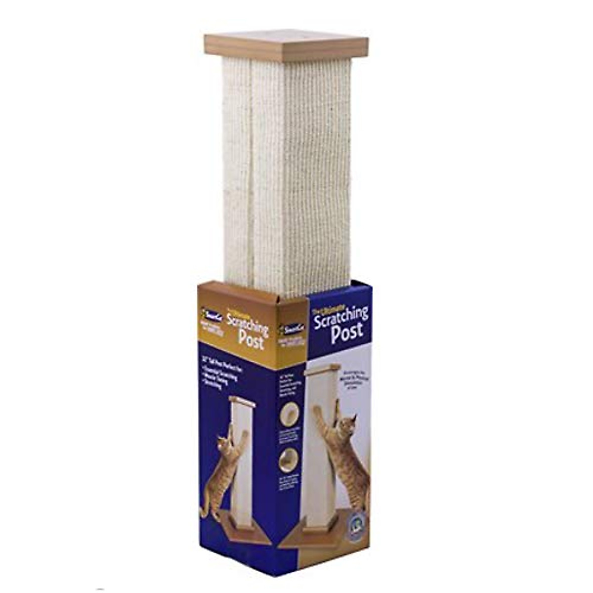 SmartCat Ultimate Scratching Post – Beige, Large 32 Inch Tower - Sisal Fiber, Simple Design - For All Cats
