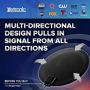Luxtronic Amplified HD TV Antenna - Round Digital HD Antenna for TV Indoor - with USB Amplifier Signal Booster, Coaxial Cable - Supports 4K 1080p and All TV's