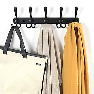 Coat Rack Wall Mounted, Coat Hanger Wall 5 Tri Hooks Heavy Duty Stainless Steel Coat Hook Rail for Coats Towels Purse Robes Keys and Hats(Black)