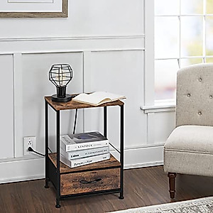 Nightstands for Bedrooms Set of 2 Night Stand with Charging Station End Side Table with Power Outlets for Living Room End Table with Drawer Storage Small Bedside Tables for Small Spaces, Rustic Brown