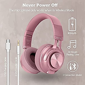 REETEC Wireless Bluetooth Headphones Over-Ear - [40 Hrs Playing Time, Soft Protein Earpads] Foldable HiFi Stereo Wireless Headphones with Microphone, Deep Bass Headset for Phone, PC, iPad - Rose Gold