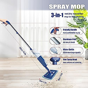 Spray Mops for Floor Cleaning - ZFGYmuxi Microfiber Wood Floor Dry Wet Mop with 2X 500ML Bottles 4X Microfiber Pads,Multifunction Spray Mops Dust Flat Mop for Hardwood,Marble,Tile Floor Mopping