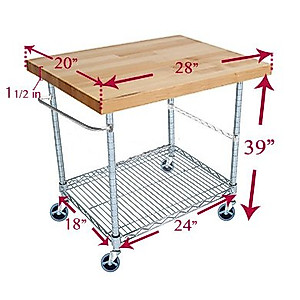 3 Tier Gourmet Cart with 20" Deep x 28" Wide Maple Butcher Block Top