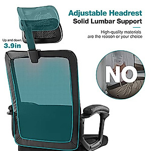 Home Office Chair Ergonomic Computer Desk Chair Mesh High Back Adjustable Height Executive Task Chair with Lumbar Support, Headrest, Padded Armrest, 360° Swivel Rocking Function,Black