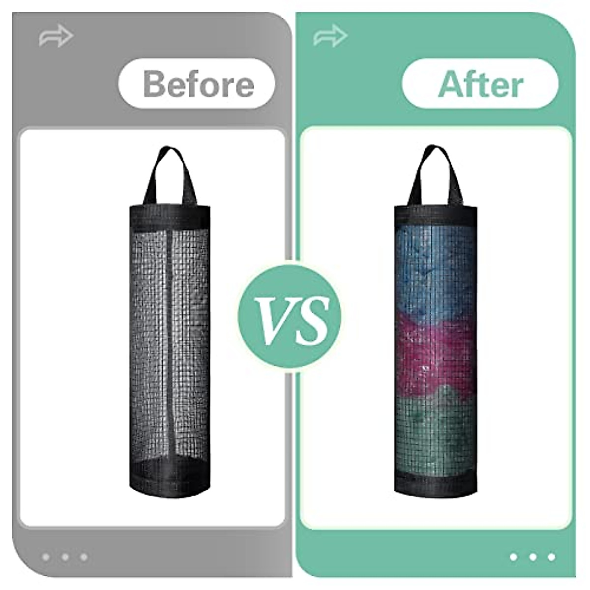 Plastic Bag Holder Breathable Mesh Hanging Storage Dispensers Recycling Grocery Bag Storage Container Folding Hanging Shopping Bag Holder for Home and Kitchen(Black,4 Packs)