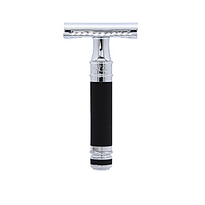 Edwin Jagger DES86RCBLAMZ Short Handled Classic Double Edge Manual Eco-Friendly and Reusable Safety Razor for Men and Women for Shaving Cream or Soap Fits All DE Razor Blades (Black Rubber Coated)