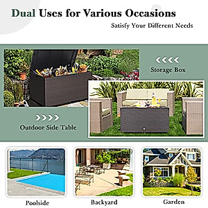 Giantex Wicker Outdoor Deck Box - 133 Gallon Storage Box with Lid, Waterproof Liner and Universal Wheels, PE Rattan Storage Container for Cushions, Gardening Tools, Patio Storage, Brown