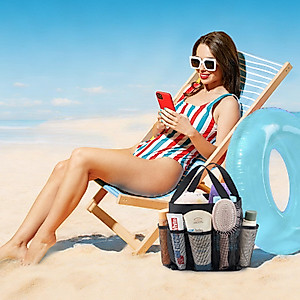 Lifewit Mesh Shower Caddy Freestanding Portable Shower Tote Bag for College Dorm, Bathroom, Gym, Travel, Quick Dry Hanging Shower Organizer with 7 Storage Pockets for Toiletry Essentials, Grey