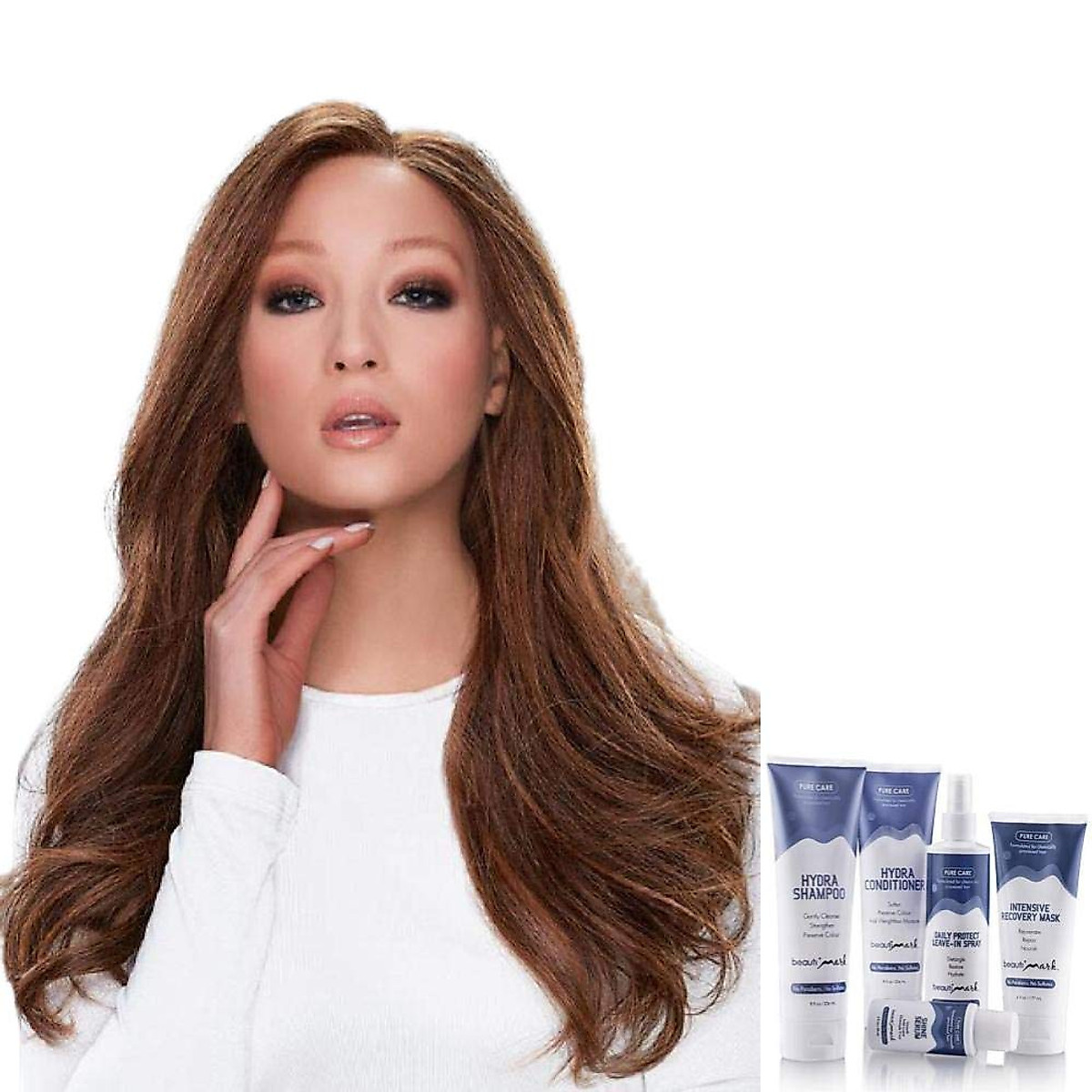 Bundle - 7 item: Blake Large Remy Human Hair Wig by Jon Renau, Christy's Wigs Q & A Booklet, BeautiMark Hydra Shampoo Conditioner Mask Protect Leave-In Spray Shine Serum - Color: 1B
