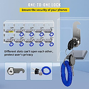 VEVOR Cell Phone Storage Locker, 10 Slots Acrylic Material with Door Locks and Keys, Wall-Mounted Cabinet Pocket Office Classroom Gym Box, Clear