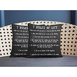 Vosach 7 Rules of Life Outdoor Indoor Pillow Covers, Inspirational Regulations Home Decorative Throw Pillow Case Cushion Cover for Sofa/Bed/Patio/Garden/Balcony,18x18 Inch, 2Pcs, Black