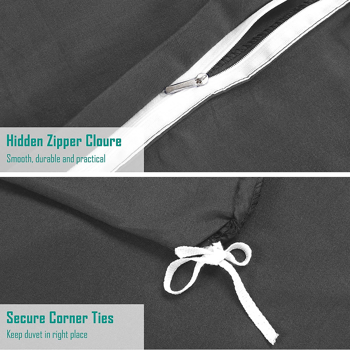 TEKAMON All Season 2 Piece Duvet Cover Set, Super Soft Breathable 100% Brushed Microfiber Premium Bedding Set -1 Comforter Cover with Zipper Closure+1 Pillow Sham (Twin, Dark Grey)