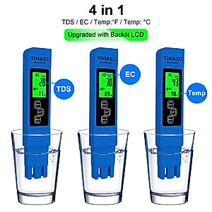 𝐌𝐨𝐬𝐭 𝐀𝐜𝐜𝐮𝐫𝐚𝐭𝐞 𝐒𝐨 𝐅𝐚𝐫 4-in-1 Instant Read TDS Meter - Measures TDS, EC, & Temperature (°C/°F) - Digital Water Testing Kit for Tap, Well, Pool, Hydroponics, Aquarium, RO/DI System -Blue