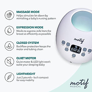 Motif Medical Luna Double Electric Breast Pump - Easy to Use, Quiet Motor, Built-in LED Night Light - Outlet Required