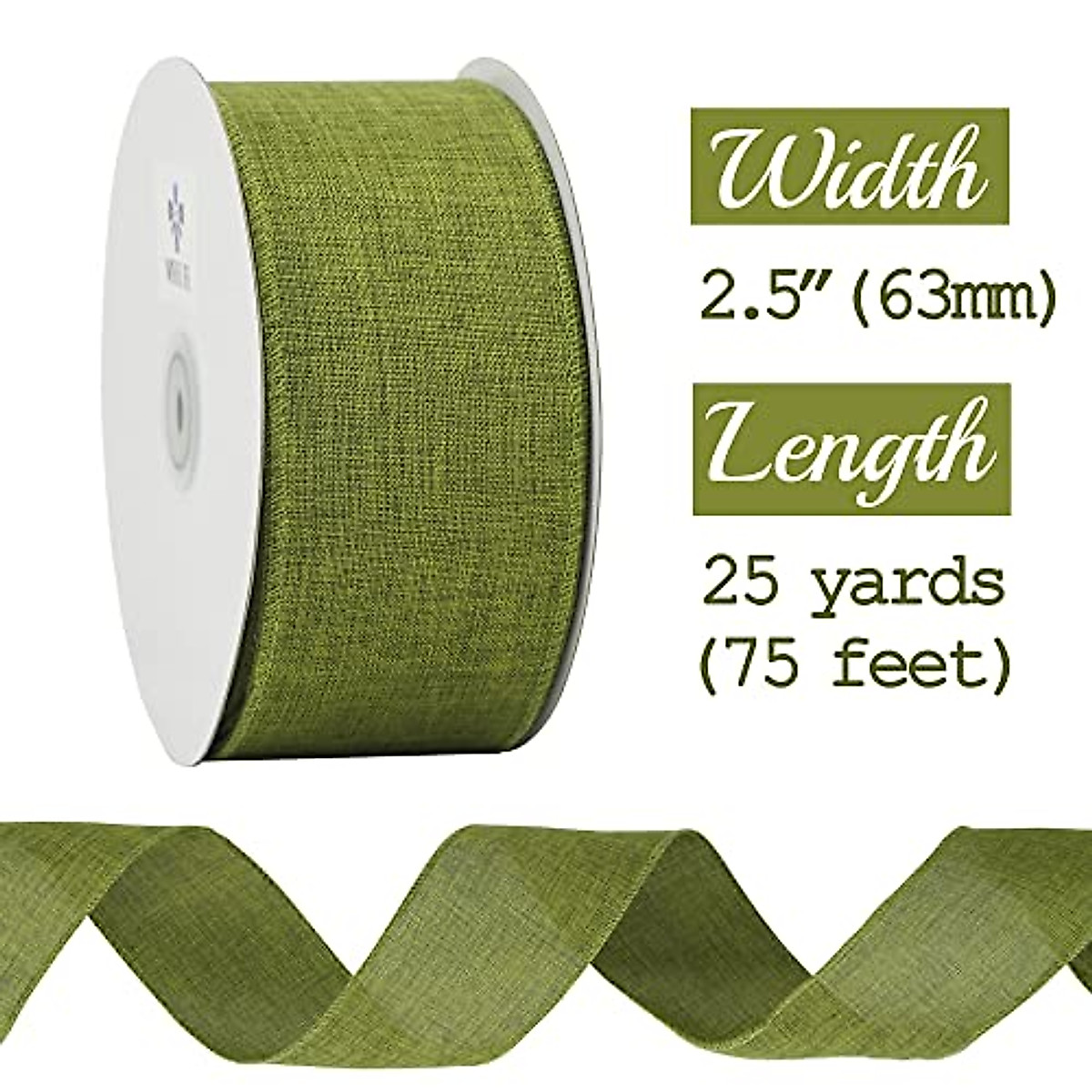 MEEDEE Sage Green Wired Ribbon for Christmas Tree Ribbon Garland Burlap Christmas Wired Ribbon 2.5 Inch by 25 Yards Perfect for Wreath Supplies Gift Wrapping Bow Making Home Decorations