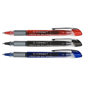Q Connect 0.5mm Liquid Ink Rollerball Pen - Black (Pack of 10))