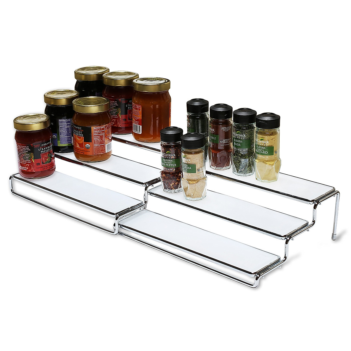 DecoBros Spice Rack 3 Tier Expandable Cabinet Spice Organizer Step Shelf Organizer (31.75~63.50 cm), Chrome