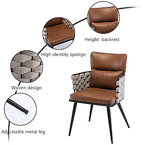 BFZ Dining Chairs Set of 2, Mid-Century Modern Dining Chairs with Metal Legs, Faux Leather Woven Dining Chairs for Dining Room, Kitchen, Living Room