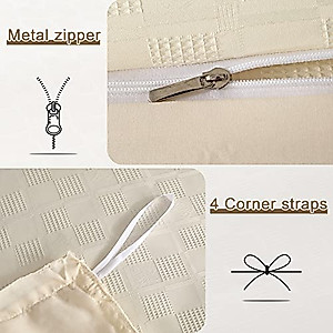 ENCOFT Waffle Duvet Cover Queen Size, Soft Microfiber Beige Cream Waffle Weave Textured Duvet Cover Set, Comforter Cover Bedding Set All Season, 90"x90"