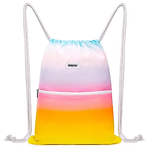 WANDF Drawstring Backpack String Bag Sackpack Cinch Water Resistant Nylon for Gym Shopping Sport Yoga (Rain bow)