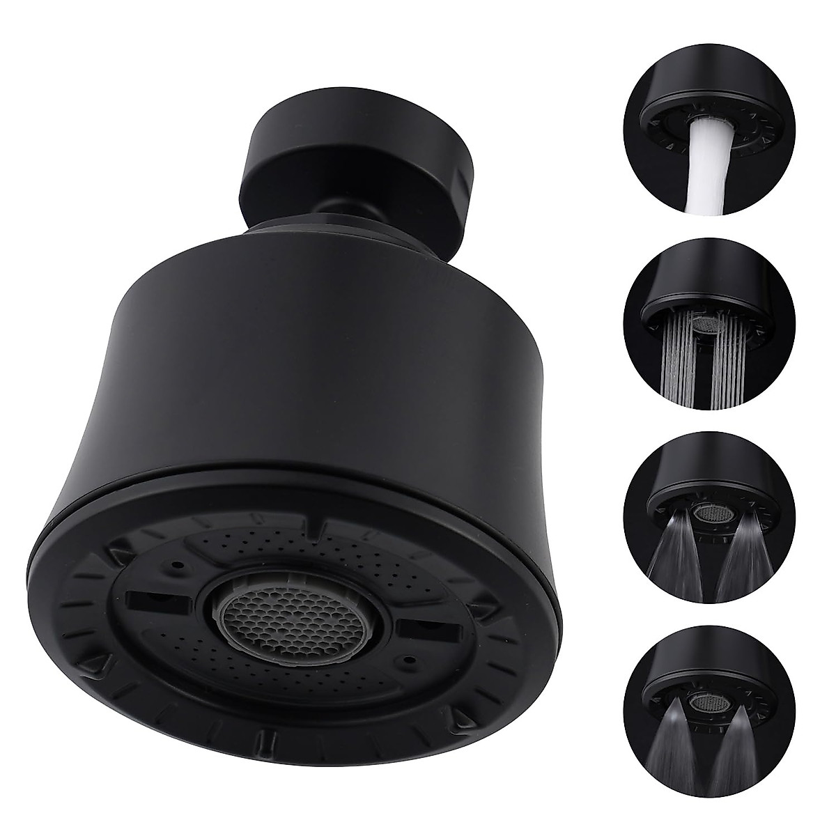 iFealClear Sink Faucet Aerator, Big Angle Swivel Faucet Sprayer Head, 360 Degree Kitchen Sink Faucet with 4 Spray Modes, Female and Male Thread Adapters Included, Matte Black