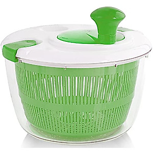 Zulay Kitchen Salad Spinner Large 5L Capacity - Manual Lettuce Spinner With Secure Lid Lock & Rotary Handle - Easy To Use Salad Spinners With Bowl, Colander & Built-in Draining System (Green)
