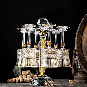 Elegant Desktop Crystal Glass Stemware Rack/Rotate 8 Wine Glass Storage Holder Stand Air Drying Rack (Gold)