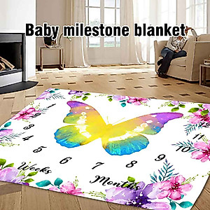 LYLYCTY Baby Monthly Milestone Blanket, Month Blanket for Newborn Baby Shower, Butterfly Design Photography Background for Baby 60x40 inches BTZYLY4