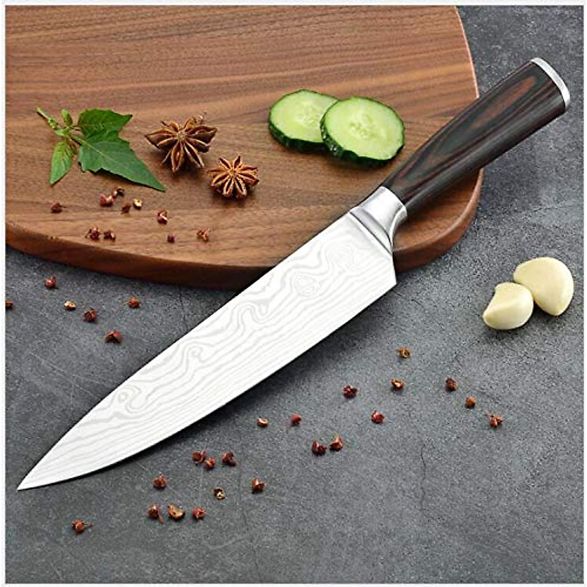 8 Inch Chef's knife, blade length 20 cm, professional kitchen knife, chef's knife, utility knife made of carbon stainless steel, extra sharp knife blade with ergonomic handle