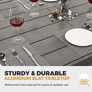 HAPPATIO 9-Piece Patio Outdoor Dining Set - All Aluminum Patio Table and Chairs Set for 8 Includes 1 Rectangular Dining Table and 8 Dining Chairs with Cushions, Patio Dining Set for Lawn, Garden